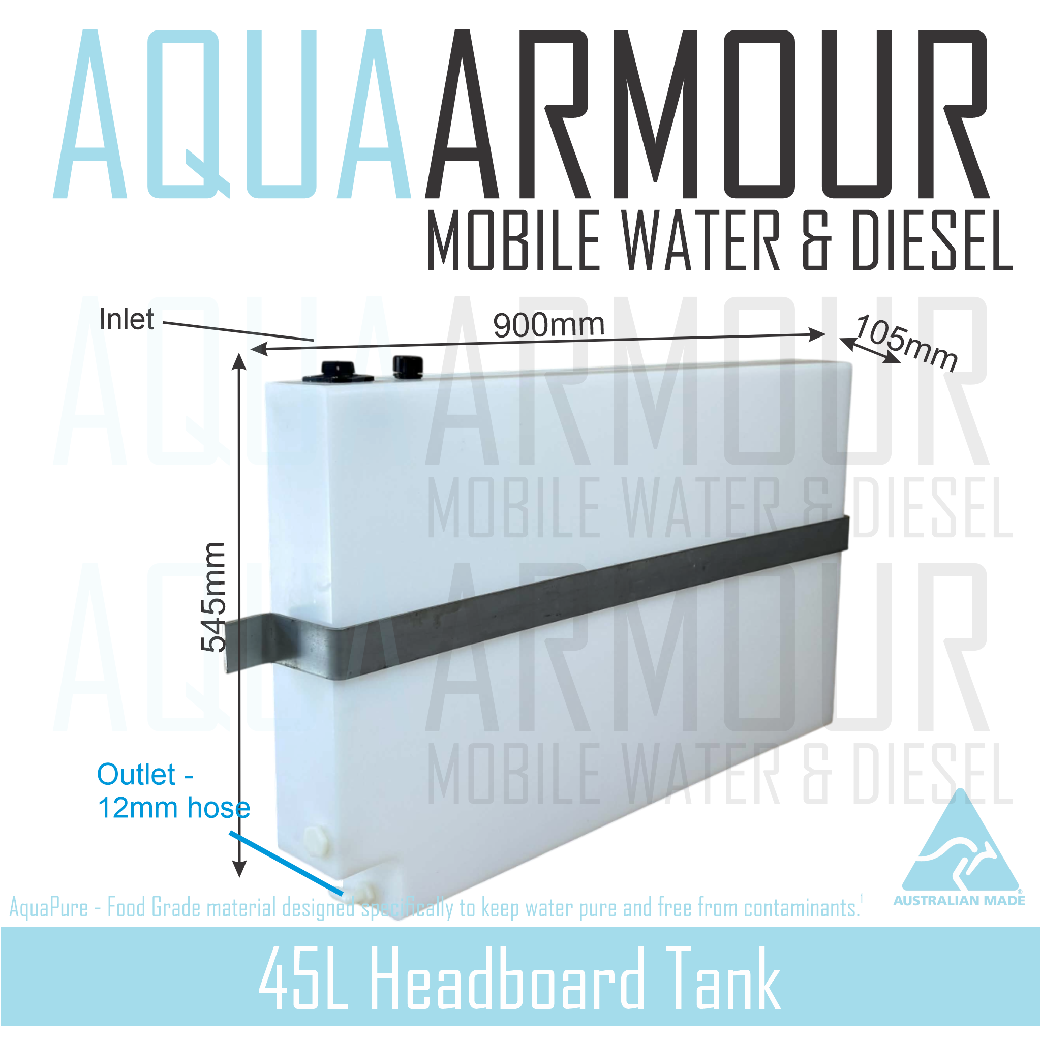 45L Fresh Water Headboard Tank with Wall to Wall Mounting Bracket ...