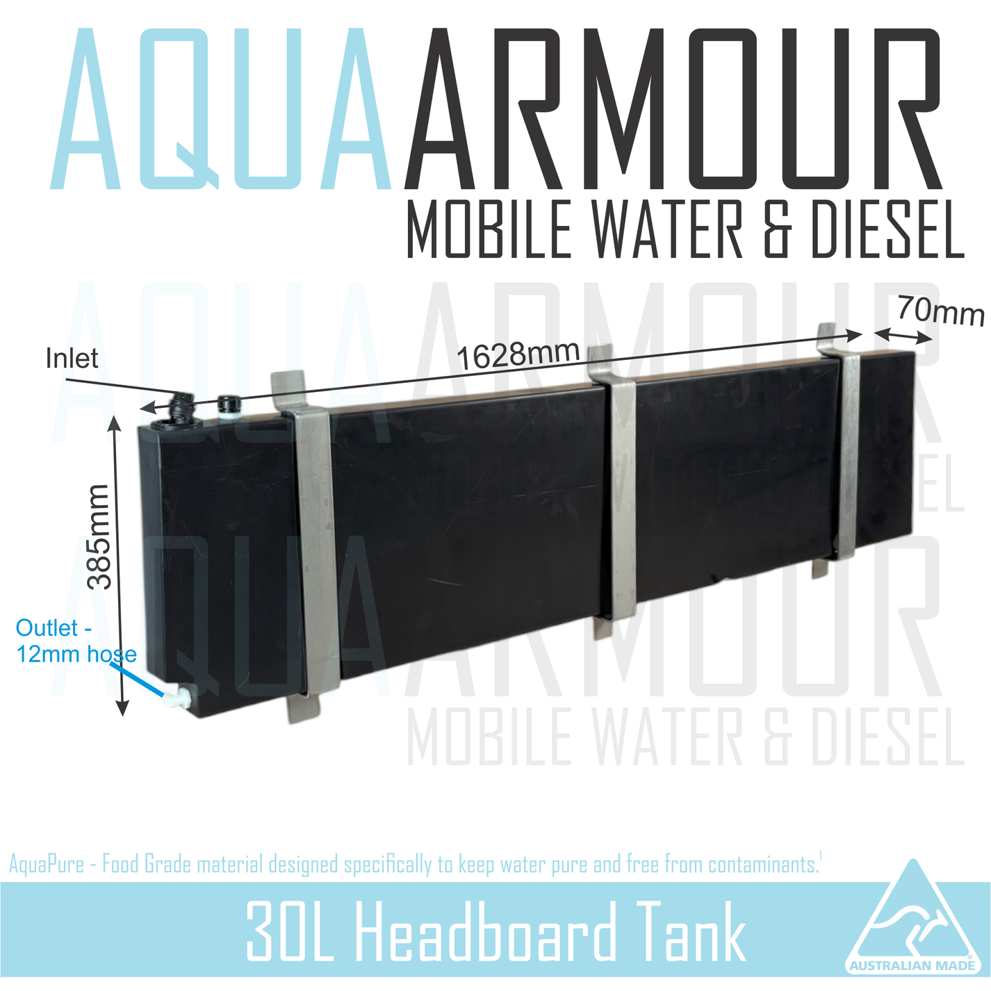 30L Headboard Fresh Water Tank with Wall to Wall Mounting Brackets ...