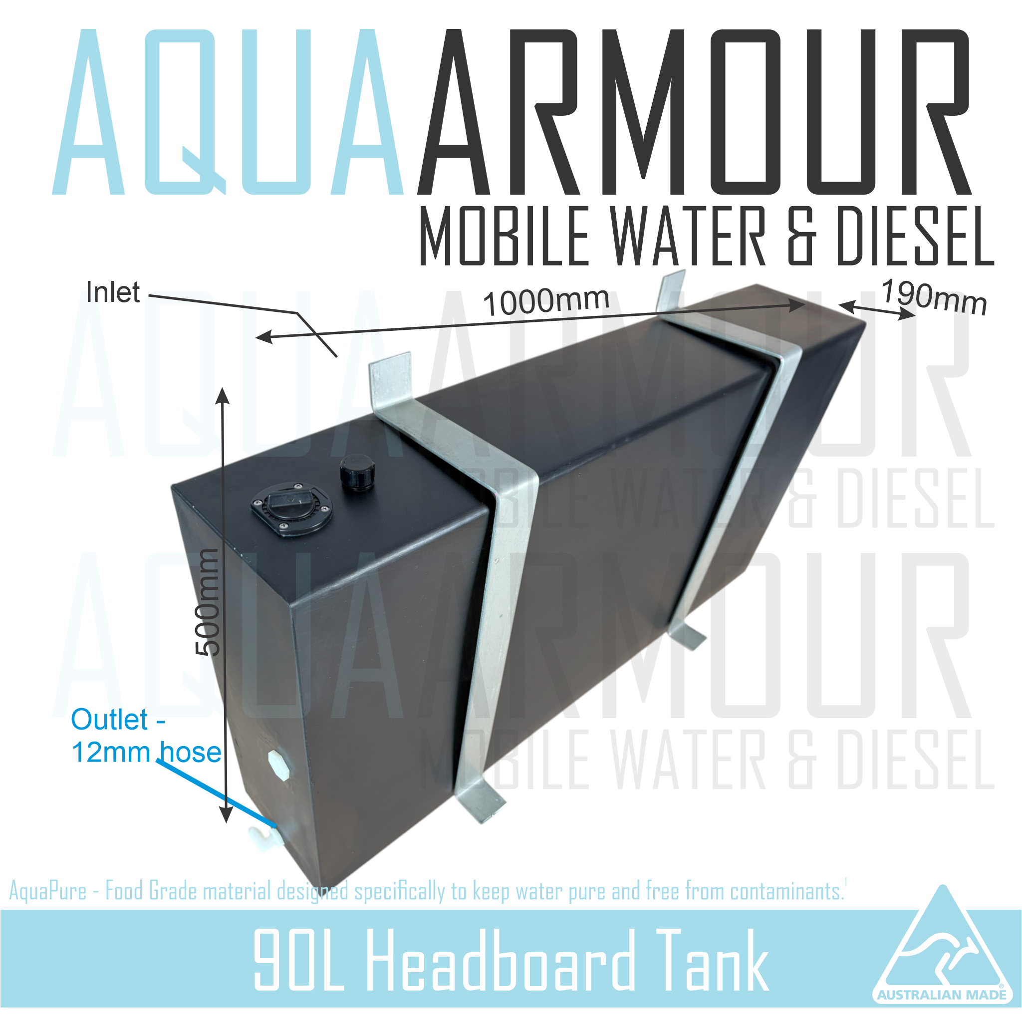 90L Fresh Water Headboard Tank with Mounting Brackets-Australian Made ...