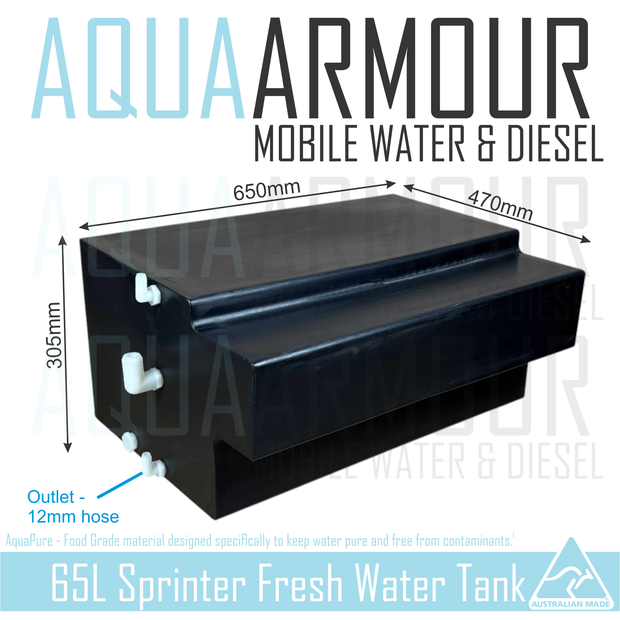 65 Litre Mercedes Benz Sprinter LWB Fresh Water Tank – Aqua Armour